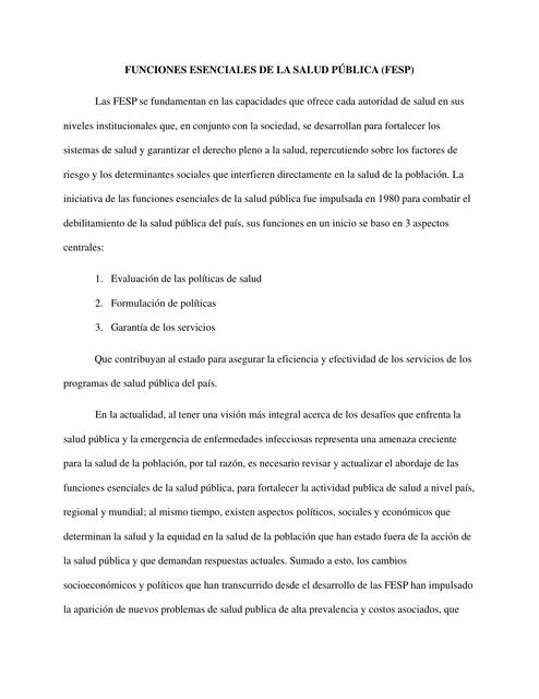 FUNCIONES ESENCIALES DE LA SALUD PÚBLICA | James Torres | uDocz