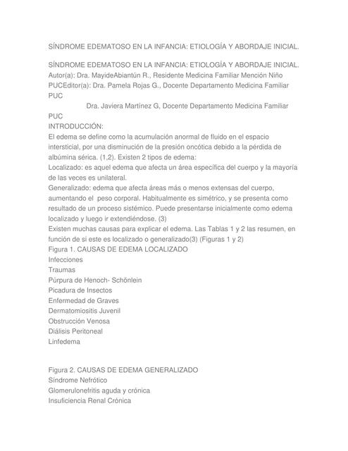 Síndrome edematoso en la infancia: etiología y abordaje inicial ...