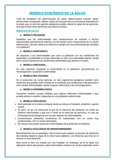 Modelo ecológico de la salud | Lilibeth Zambrano | uDocz