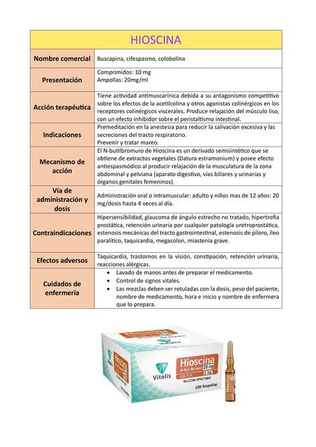 Ficha Farmacología Hioscina | Erica AF | uDocz