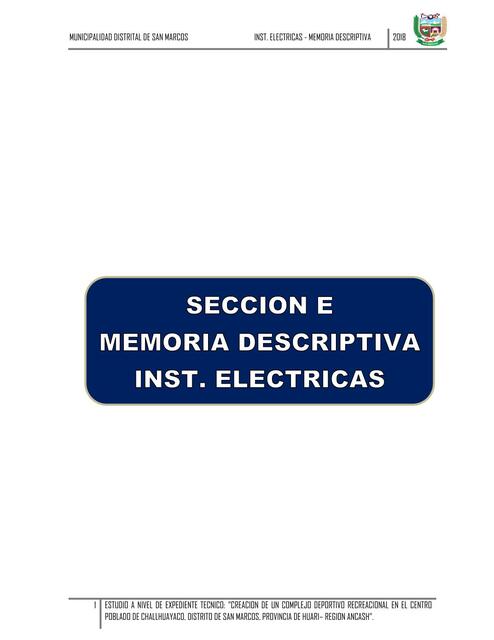 MEMORIA DESCRIPTIVA INTALACIONES ELÉCTRICAS | costos y presuspuestos S10 | uDocz