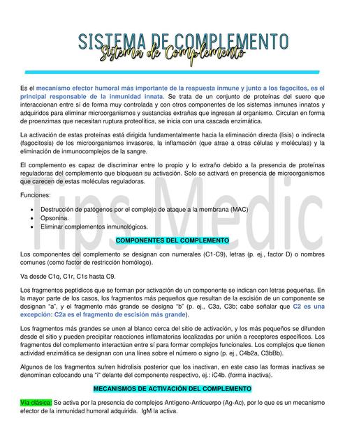 Sistema de complemento RESUMEN | Tips Medic | uDocz