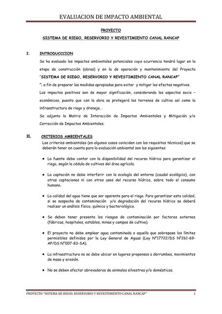 Evaluación de impacto ambiental | Yony Flores Tapara | uDocz