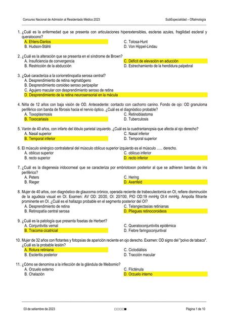OFTALMOLOGÍA - EXAMEN DE ESPECIALIDAD MÉDICA 2023 | Ale_medstudent | uDocz