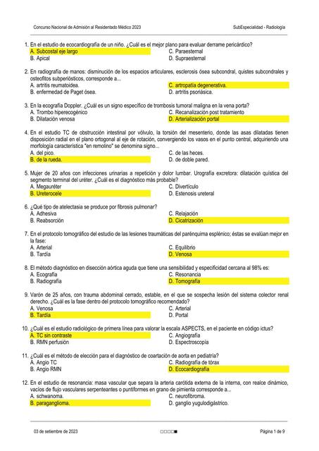 RADIOLOGÍA - EXAMEN DE ESPECIALIDAD MÉDICA | Ale_medstudent | uDocz