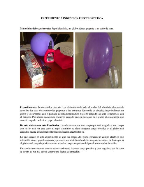 Experimento inducción electrostática | Steeven Velasco Alvarez | uDocz