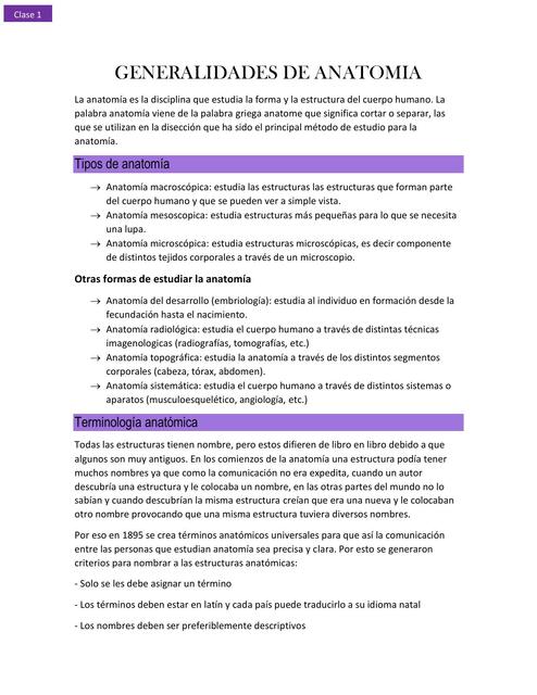 Generalidades de anatomía | Josefa | uDocz