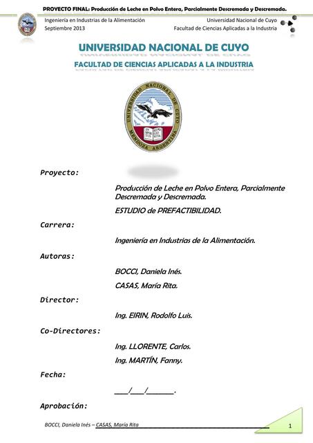 Producción de Leche en Polvo Entera | María Alejandra Pinto | uDocz