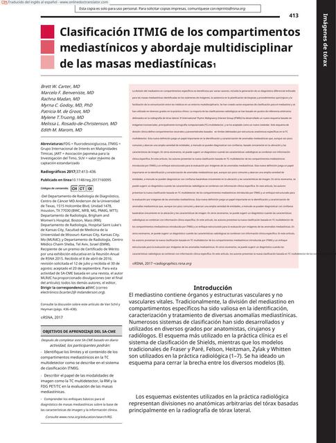 Clasificación ITMIG de los Compartimentos Mediastínicos y Abordaje ...