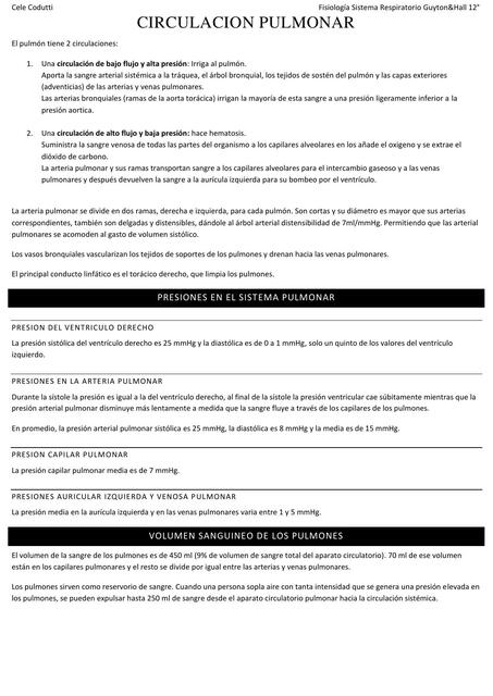 CIRCULACION PULMONAR FISIOLOGIA RESPIRATORIA GUYTON | Celeste Codutti | uDocz