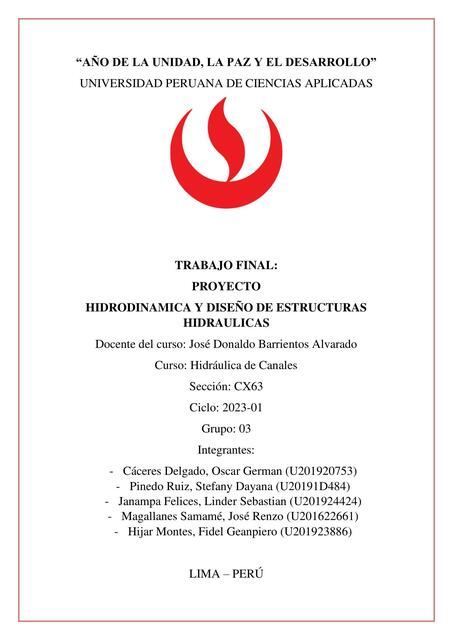 Hidrodinámica y Diseño de Estructuras Hidráulicas | Joaquin Alonso Quilca Arcos | uDocz