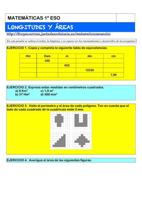 Examen de Matemáticas 1 Secundaria Resuelto Longitudes y Áreas | Expertos en Exámenes | uDocz