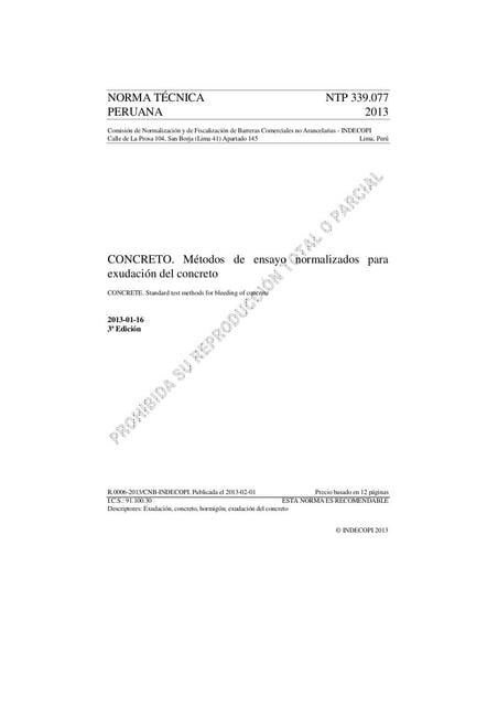 NTP 339 077 Concreto Métodos de ensayo normalizado | qwe | uDocz