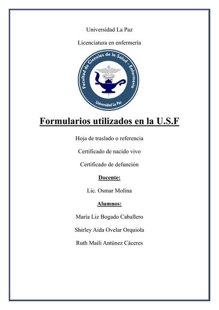 Formularios Utilizados en la U.S.F | Monse Gauto | uDocz