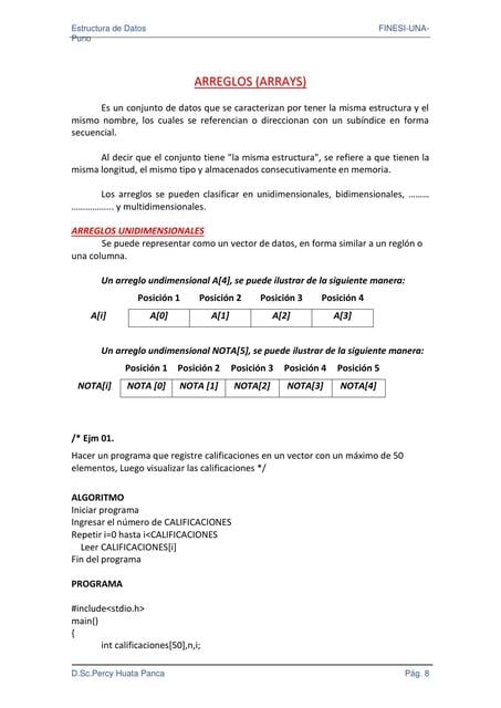 Estructura de datos - Arreglos (Arrays) | Estadística e informática | uDocz