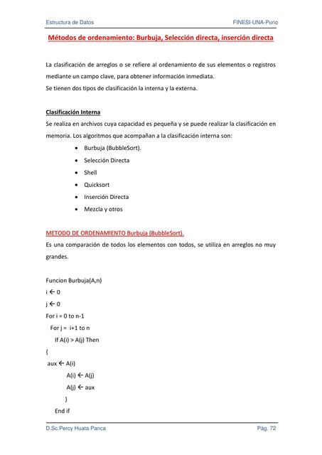 Estructura de datos - Métodos de ordenamiento | Estadística e ...