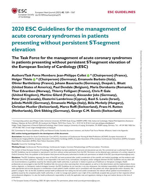 2020 ESC Guidelines for the Management of Acute Coronary Syndromes in ...
