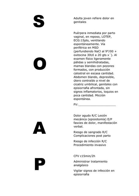 SOAPIE Puerperio Parto Vaginal | LUCIANA REVILLA LAYZA | uDocz
