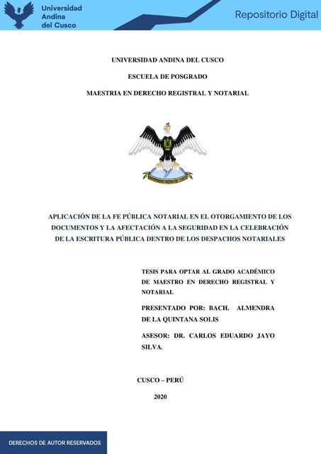 Aplicación de la Fe Pública Notarial en el Otorgamiento de los ...