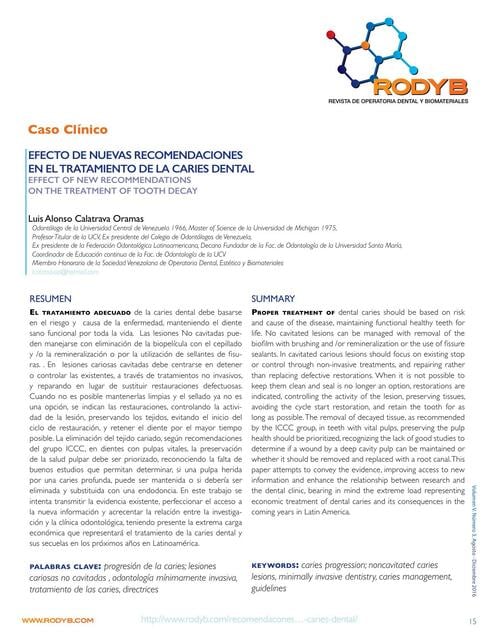 Efecto de nuevas recomendaciones en el tratamiento de la caries dental ...
