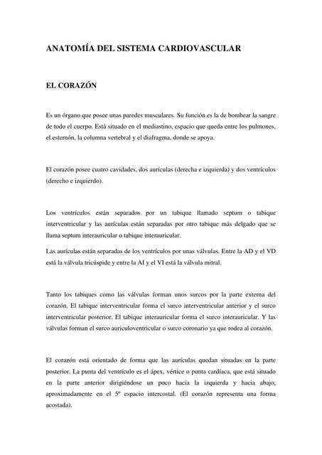 Anatomía del sistema cardiovascular | Estudiante enfermeria | uDocz