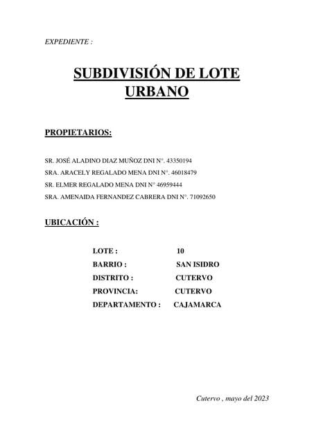Subdivisión de lote urbano | JOSE GUSTAVO HOYOSLOZADA | uDocz