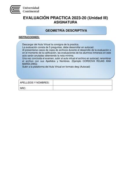 Evaluación Geometría descriptiva | jhon hunasi isuiza | uDocz