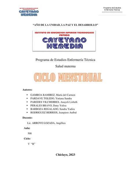 Ciclo menstrual | Anayeli Lisbeth Paredes Vilcherres | uDocz