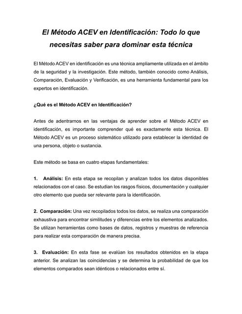 El Método ACEV importancia y aplicación | Estudios Criminalísticos | uDocz