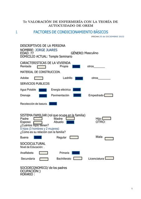 Valoración de enfermería | Duberly alfonso Tomapasca Ramírez | uDocz