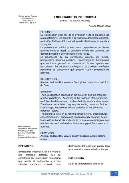 Endocarditis Infecciosa | Miriam Cuellar | uDocz