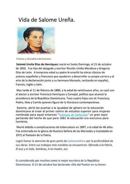 Vida de Salomé Ureña | Jerlissa Acevedo | uDocz