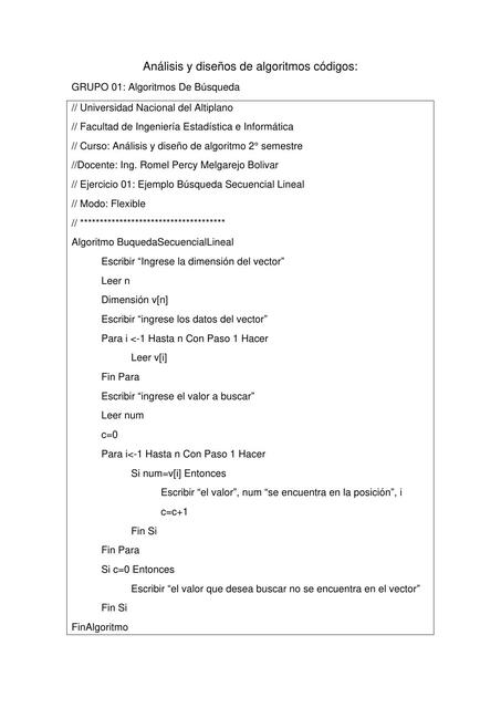 Análisis y Diseños de Algoritmos Códigos | Estadística e informática ...