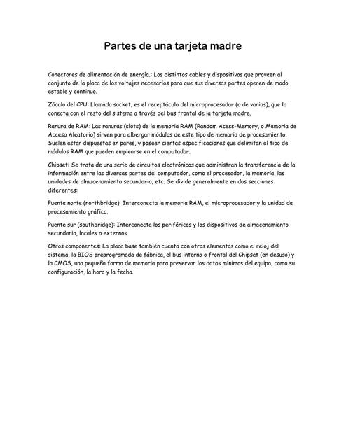 Partes de una Tarjeta Madre | Mhyles Del | uDocz