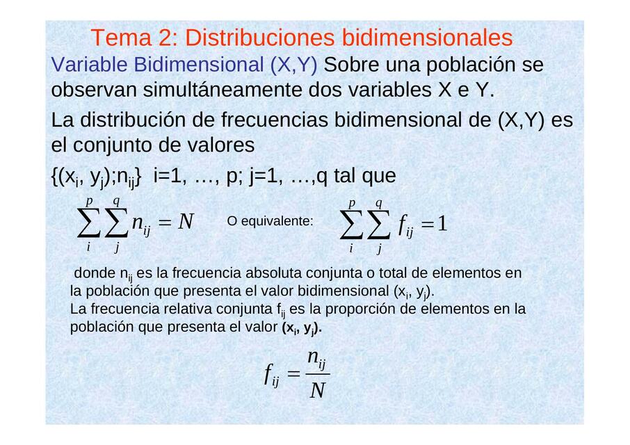 Tema 2: Distribuciones bidimensionales | Estadística e informática | uDocz