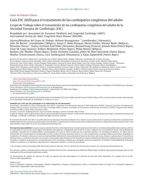 Guía Esc 2020 Para El Tratamiento De Las Cardiopatías Congenitas Del
