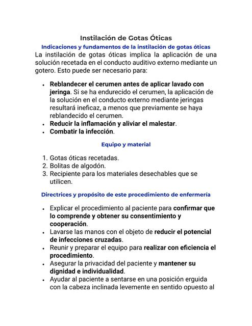 Instilación de Gotas Óticas | Aura Ester Peréz Rada | uDocz