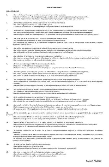 BANCO DE PREGUNTAS BIOLOGIA | Alain Alvarez | uDocz BANCO DE PREGUNTAS BIOLOGIA | Alain Alvarez | uDocz