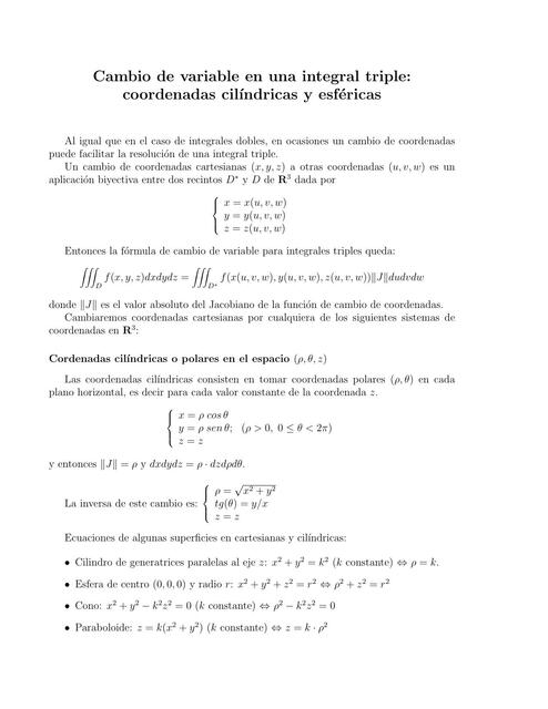 Cambio de variable en una integral triple | Todo Cálculo | uDocz