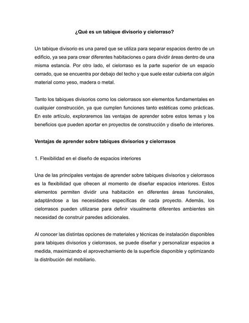 Qué es un tabique divisorio y cielorraso | Arquitectura y espacios | uDocz