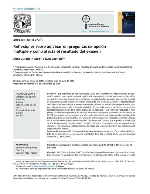 Reflexiones sobre adivinar en preguntas de opción múltiple y cómo ...