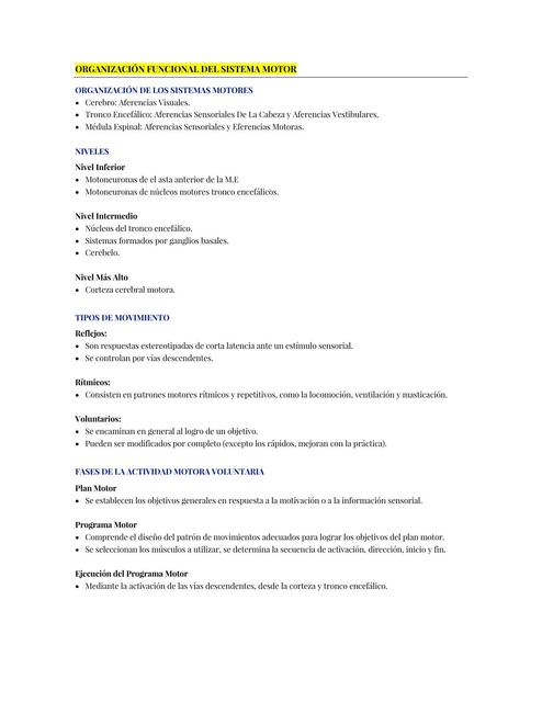 Organización funcional del sistema motor | Physio Studies | uDocz