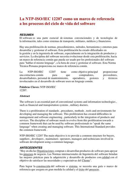 Flashcards de La NTP-ISO/IEC 12207 como un marco de referencia a los ...