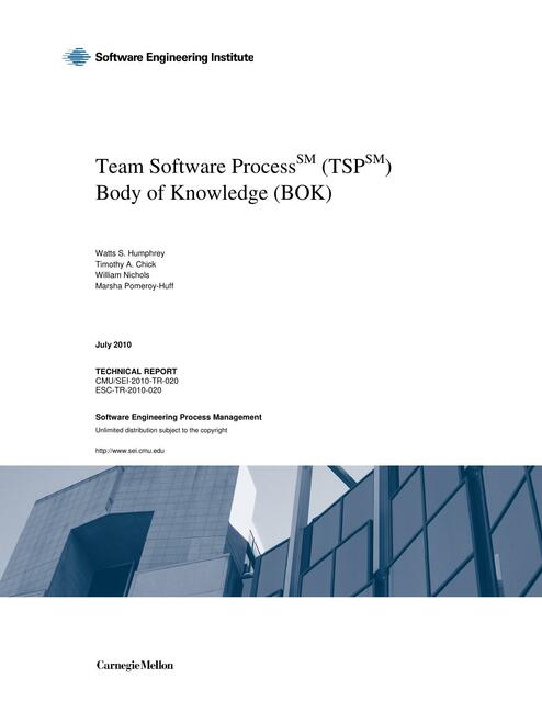 Team Software ProcessSM (TSPSM) Body of Knowledge (BOK) | Ingeniería de ...