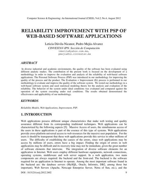 Reliability improvement with psp of web-based software applications | Ingeniería de Software | uDocz