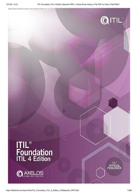 ITIL Foundation ITIL 4 Edition (Spanish PDF) - Carlos Rivas Istacuy | Ingeniería de Software | uDocz