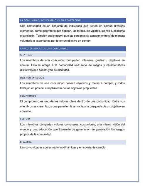 La comunidad los cambios y su adaptación | Psico apuntes | uDocz