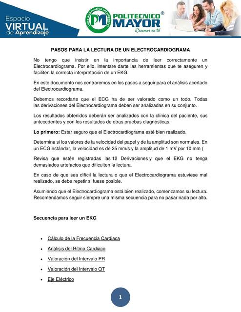 Pasos para la Lectura de un Electrocardiograma | Enfermería | uDocz
