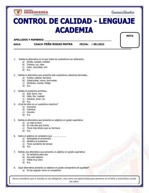 Control de calidad lenguaje | dayana:0 la pro peña rojas | uDocz