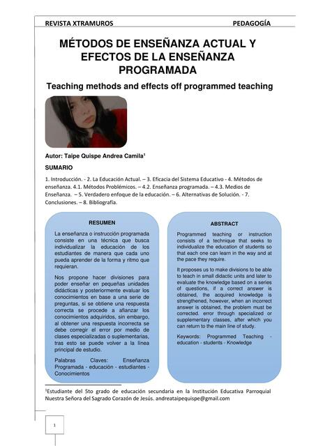 Artículo: Métodos de Enseñanza y Enseñanza Programada | Andrea Taipe | uDocz